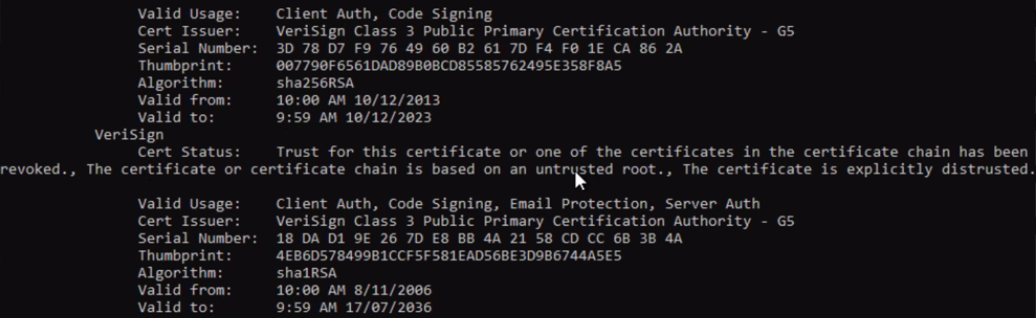 Microsoft's Revocation of Verisign's G5 Root Certificate